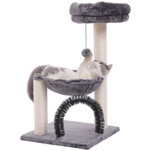 HOOPET cat Tree,27.8 INCHES cat Tower for Indoor Cats, Multi-Level Cat Tree with Scratching Posts Plush Basket & Perch for Play Rest, Cat Activity Tree with Dangling Ball for Kittens/Small Cats