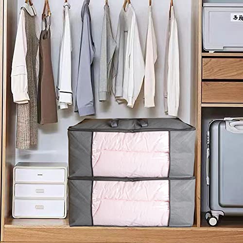 ROYTXT Fabric Organization and Storage Bins Containers Clothes Foldable Box with Handle Zipper Lids Comforters Blanket Cube Bags Dorm Room College Essentials Bedding Closet Bedroom 3 Pack, 81L, Grey