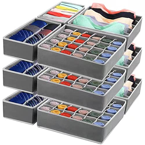 OHAHALICO 12 Pcs Houseware Closet Organizer Drawer Divider, 12 Foldable Drawer Dividers, Under Bed Organizer, Closet Dividers, Storage Box for Clothes, Socks,Tie. (Grey)