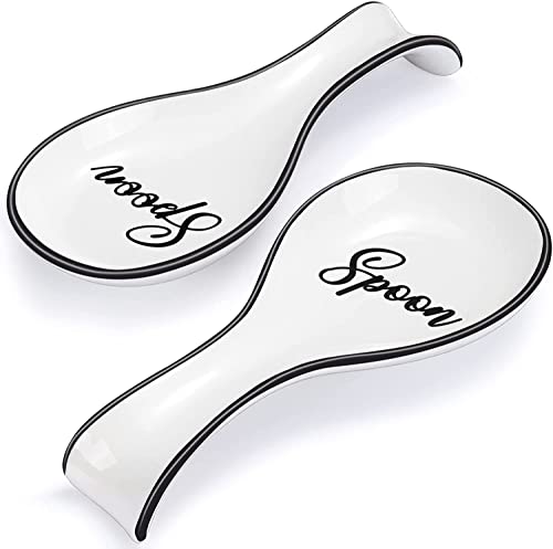 2 Packs Ceramic Spoon Rests, Vivimee White Spoon Holder, Large Size Spoon Rest for Kitchen Stove Top, Cooking Utensil Rest for Spoons, Ladles, Tong, Modern Farmhouse Kitchen Decor and Accessories