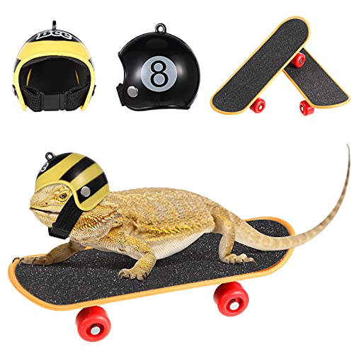 Frienda 4 Pieces Bearded Dragon Accessories Bearded Dragon Funny Toy Lizard Helmet Hat and Mini Skateboard for Lizard Bearded Dragon Hamster Parrot Reptile Small Animals