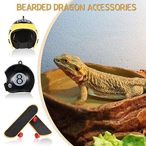 Frienda 4 Pieces Bearded Dragon Accessories Bearded Dragon Funny Toy Lizard Helmet Hat and Mini Skateboard for Lizard Bearded Dragon Hamster Parrot Reptile Small Animals