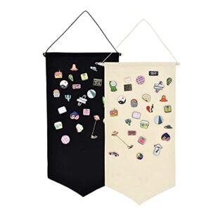 Wall Hanging Brooch Pin Organizer Canvas Display Pins Storage Case Brooch Collection Storage Holder Necklace Glitter Pin Collection Organizer Banner (Black)