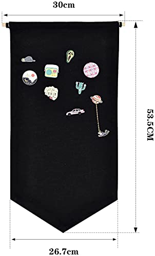 Wall Hanging Brooch Pin Organizer Canvas Display Pins Storage Case Brooch Collection Storage Holder Necklace Glitter Pin Collection Organizer Banner (Black)