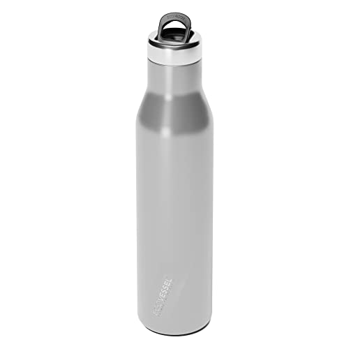 EcoVessel ASPEN Stainless Steel Water Bottle with Insulated Lid, Metal Water Bottle with Rubber Non-Slip Base. Wine Tumbler Reusable Water Bottle - 25oz (Grey Smoke)