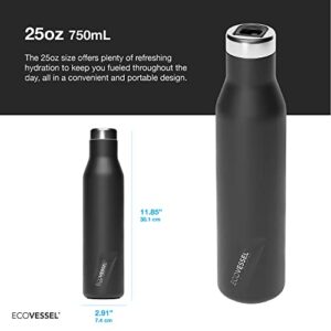 EcoVessel ASPEN Stainless Steel Water Bottle with Insulated Lid, Metal Water Bottle with Rubber Non-Slip Base. Wine Tumbler Reusable Water Bottle - 25oz (Grey Smoke)