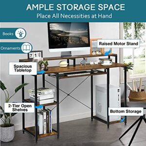 COSTWAY Computer Desk, 47’’ Home Office Table with Hutch, Book Shelves, Pull-Out Keyboard Tray, Monitor Stand, Industrial Writing Laptop Desk, for Workstation, Rustic Brown