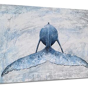 SYGALLERIER Coastal Canvas Wall Art - Blue and White Whale Paintings - Modern Abstract Tropical Fish Pictures with Textured for Bathroom Bedroom Living Room Decor