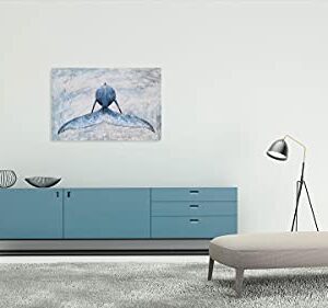 SYGALLERIER Coastal Canvas Wall Art - Blue and White Whale Paintings - Modern Abstract Tropical Fish Pictures with Textured for Bathroom Bedroom Living Room Decor