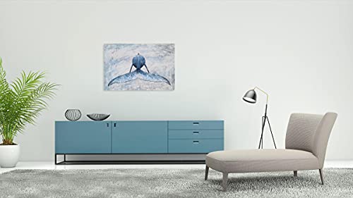 SYGALLERIER Coastal Canvas Wall Art - Blue and White Whale Paintings - Modern Abstract Tropical Fish Pictures with Textured for Bathroom Bedroom Living Room Decor