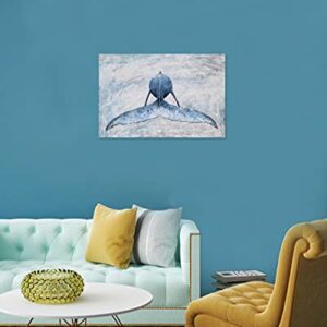 SYGALLERIER Coastal Canvas Wall Art - Blue and White Whale Paintings - Modern Abstract Tropical Fish Pictures with Textured for Bathroom Bedroom Living Room Decor