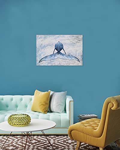 SYGALLERIER Coastal Canvas Wall Art - Blue and White Whale Paintings - Modern Abstract Tropical Fish Pictures with Textured for Bathroom Bedroom Living Room Decor