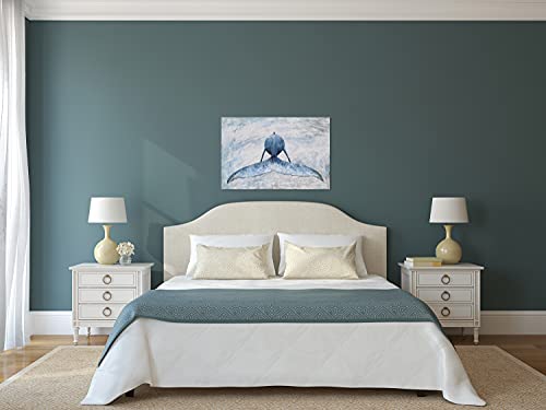 SYGALLERIER Coastal Canvas Wall Art - Blue and White Whale Paintings - Modern Abstract Tropical Fish Pictures with Textured for Bathroom Bedroom Living Room Decor