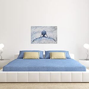 SYGALLERIER Coastal Canvas Wall Art - Blue and White Whale Paintings - Modern Abstract Tropical Fish Pictures with Textured for Bathroom Bedroom Living Room Decor