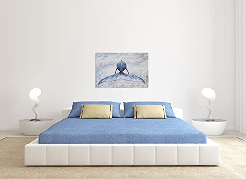 SYGALLERIER Coastal Canvas Wall Art - Blue and White Whale Paintings - Modern Abstract Tropical Fish Pictures with Textured for Bathroom Bedroom Living Room Decor