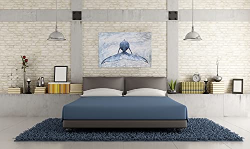 SYGALLERIER Coastal Canvas Wall Art - Blue and White Whale Paintings - Modern Abstract Tropical Fish Pictures with Textured for Bathroom Bedroom Living Room Decor