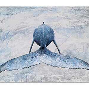 SYGALLERIER Coastal Canvas Wall Art - Blue and White Whale Paintings - Modern Abstract Tropical Fish Pictures with Textured for Bathroom Bedroom Living Room Decor