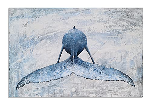 SYGALLERIER Coastal Canvas Wall Art - Blue and White Whale Paintings - Modern Abstract Tropical Fish Pictures with Textured for Bathroom Bedroom Living Room Decor