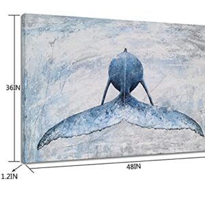 SYGALLERIER Coastal Canvas Wall Art - Blue and White Whale Paintings - Modern Abstract Tropical Fish Pictures with Textured for Bathroom Bedroom Living Room Decor