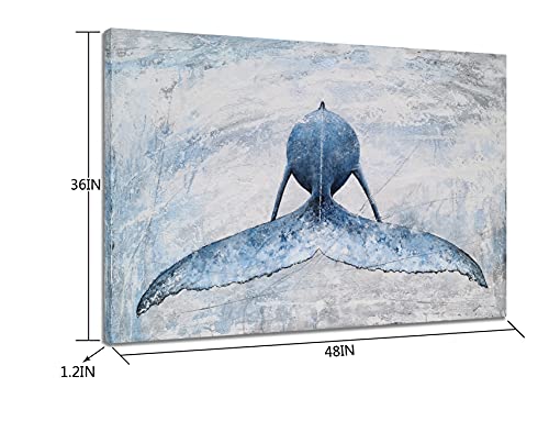 SYGALLERIER Coastal Canvas Wall Art - Blue and White Whale Paintings - Modern Abstract Tropical Fish Pictures with Textured for Bathroom Bedroom Living Room Decor