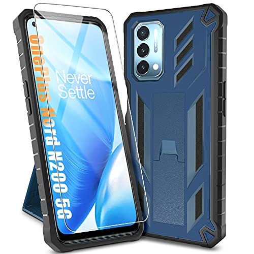 JXVM for OnePlus Nord N200 5G Case,with Screen Protector,Built-in Kickstand wiht Full Body Shockproof Rugged Cover for OnePlus Nord N200 5G 6.49 Inch (Blue)