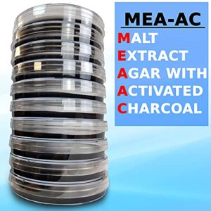 Malt Extract Agar Plates with Activated Charcoal - Evviva Sciences - Improved - Prepoured Charcoal MEA Petri Dishes - Excellent Growth Medium - Great for Mushrooms & Science Projects