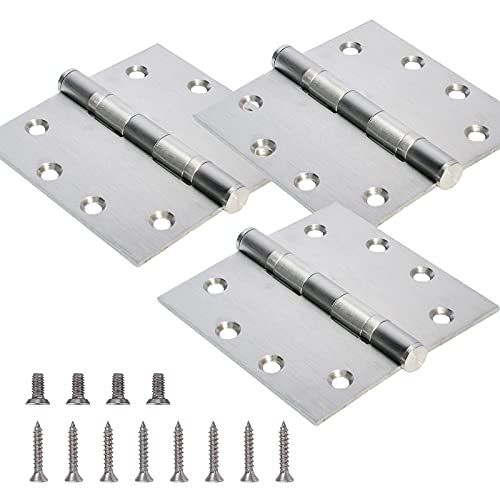 3-Pack Heavy Duty Commercial Door Hinge with Silent Steel Plain Bearing, 4.5 inch X 4.5 inch, Thickness 3 mm Stainless Steel，Super Bearing Capacity