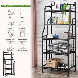 Casulo 5 Tier Metal Standing Shelf Iron Sheet Space Saver, Heavy Duty Storage Tower Rack, Multifunctional Shelving Unit Organizer Outdoor Flower Stand for Kitchen Bathroom Garage Pantry (Black)