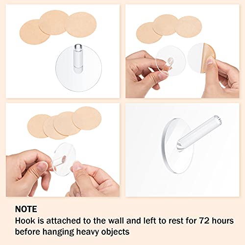 Queekay 6 Pieces Wall Mounted Hat Hooks Acrylic Coat Hooks Clear Hat Rack Robe Hook Adhesive Hooks for Bathroom Kitchen Hat Clothes Towels and More, 9 lb Max