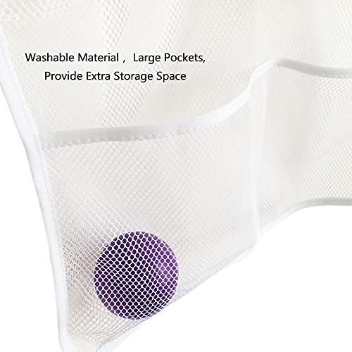 Sainal White Mesh Shower Caddy Organizer with 6 Pockets and 4 Rings/Hooks Hanging on Shower Curtain Rod for Bathroom supplies, Save Space,Storage Bag for Toys