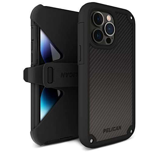 Pelican Shield Kevlar - iPhone 13 Pro Max Case/iPhone 12 Pro Max Case [21FT Military Grade Drop Protection] [Wireless Charging Compatible] Protective Cover with Belt Clip Holster Kickstand - Black