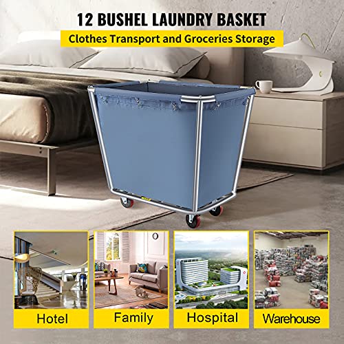 VEVOR Basket Truck, 12 Bushel Steel Canvas Laundry Basket, 3" Diameter Wheels Truck Cap Basket, Canvas Laundry Cart Usually Used to Transport Clothes, Store Sundries Suitable for Hotel, Home