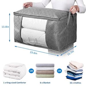 Micuul 3 Pack Clothes Storage Bag 90L Large Capacity Organizer with Reinforced Handle Thick Fabric Foldable Containers for Comforters, Blankets, Bedding with Sturdy Zipper, Clear Window (Grey)