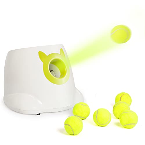 PALULU Automatic Ball Launcher for Dog, 6PCS 2 Inches Balls Included (White)