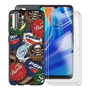 hhuan case for tecno spark 7t (6.52"), with 2 tempered glass screen protector. ultra-thin black soft silicone anti-drop phone cover, tpu bumper shell for tecno spark 7t - wma25