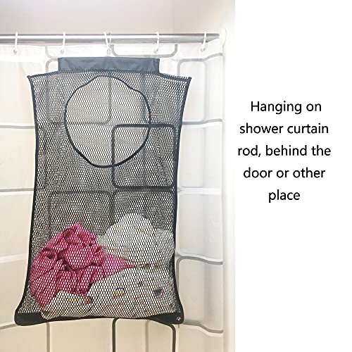 Sainal Mesh Storage Bag Laundry Hamper, Foldable Hanging Clothes Storage Pocket, Portable Space Saver (Black)