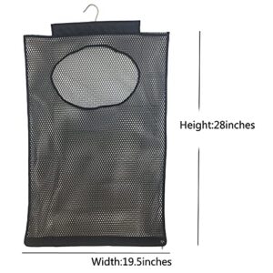 Sainal Mesh Storage Bag Laundry Hamper, Foldable Hanging Clothes Storage Pocket, Portable Space Saver (Black)