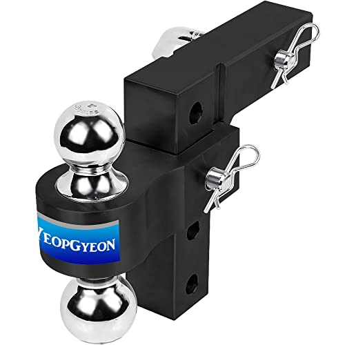 YEOPGYEON Adjustable 6"Drop Hitch Ball Mount- 2 in Reversible Ball Mount, 2-5/16in./2in. Ball,5000lbs/3500lbs GTW (Black)