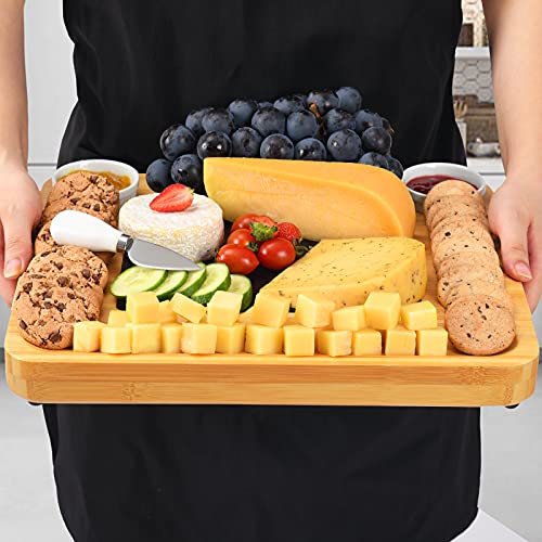 ROYAMY Bamboo Cheese Charcuterie Board and Knife Set Cheese Serving Board with Round Tray Wooden Cheese Platter Set,Cheese Tray, Perfect for Christmas, Anniversary,Wedding,Housewarming Gift Ideas