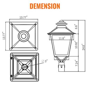 Yaolite 60W LED Post Top Light - LED Pathway Pole Lights with Photocell - 7800LM Outdoor Courtyard Lighting - Garden Lighting Fixture Dusk to Dawn Parking Lot Area Light