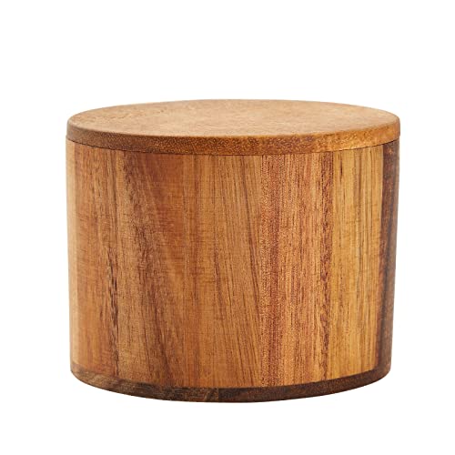 Wooden Salt Cellar with Lid for Kitchen, Countertop, Round Storage Box with Removable Cover for Spices, Dark Brown (3.5 x 3 In)