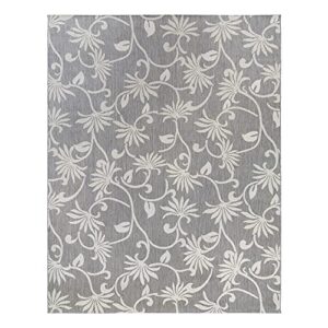 gertmenian indoor outdoor rugs by reyn spooner | tropical rugs for deck, patio, poolside & mudroom | washable, stain & uv resistant carpet | 6x9 medium, floral vines gray cream, 46679