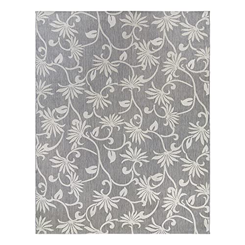 Gertmenian Indoor Outdoor Rugs by Reyn Spooner | Tropical Rugs for Deck, Patio, Poolside & Mudroom | Washable, Stain & UV Resistant Carpet | 6x9 Medium, Floral Vines Gray Cream, 46679