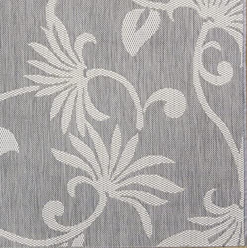 Gertmenian Indoor Outdoor Rugs by Reyn Spooner | Tropical Rugs for Deck, Patio, Poolside & Mudroom | Washable, Stain & UV Resistant Carpet | 6x9 Medium, Floral Vines Gray Cream, 46679