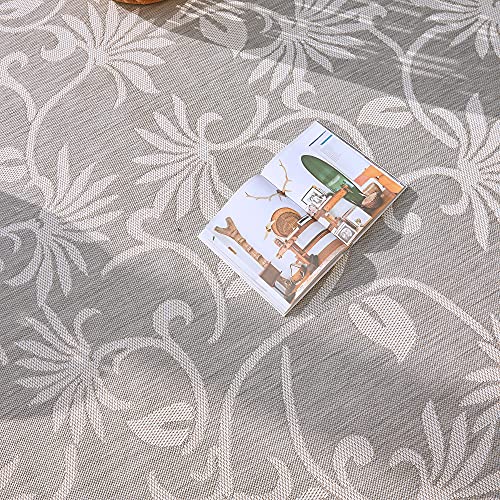 Gertmenian Indoor Outdoor Rugs by Reyn Spooner | Tropical Rugs for Deck, Patio, Poolside & Mudroom | Washable, Stain & UV Resistant Carpet | 6x9 Medium, Floral Vines Gray Cream, 46679