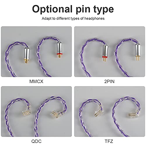 ivipQ 8 Strands of Silver-Plated Earphone Upgrade Cable MMCX/ 2Pin/QDC/TFZ/2.5mm-4.4mm earplug Audio Cable to Improve Sound Quality Earphone Cable. (2PIN, 4.4mm, Silver Purple)