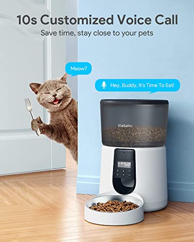 Automatic Cat Feeders, Katalic Clog-Free 4L Cat Food Dispenser with Sliding Lock Lid Storage Timed Feeder for Cat and Dogs with Voice Recorder, Programmable Meal & Portion