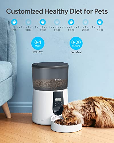 Automatic Cat Feeders, Katalic Clog-Free 4L Cat Food Dispenser with Sliding Lock Lid Storage Timed Feeder for Cat and Dogs with Voice Recorder, Programmable Meal & Portion