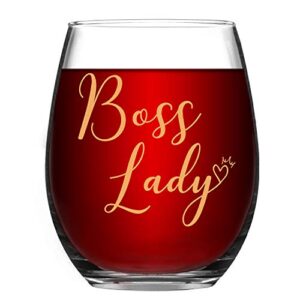 waipfaru boss lady stemless wine glass, bosses day gift wine glass, funny gift christmas gift birthday gift retirement gift for female boss boss lady boss baby manager director mother friends, 15oz