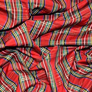 Fabric by The Yard - Christmas Plaid Red Green Taffeta Metallic Poly Holiday Fabric 56"W